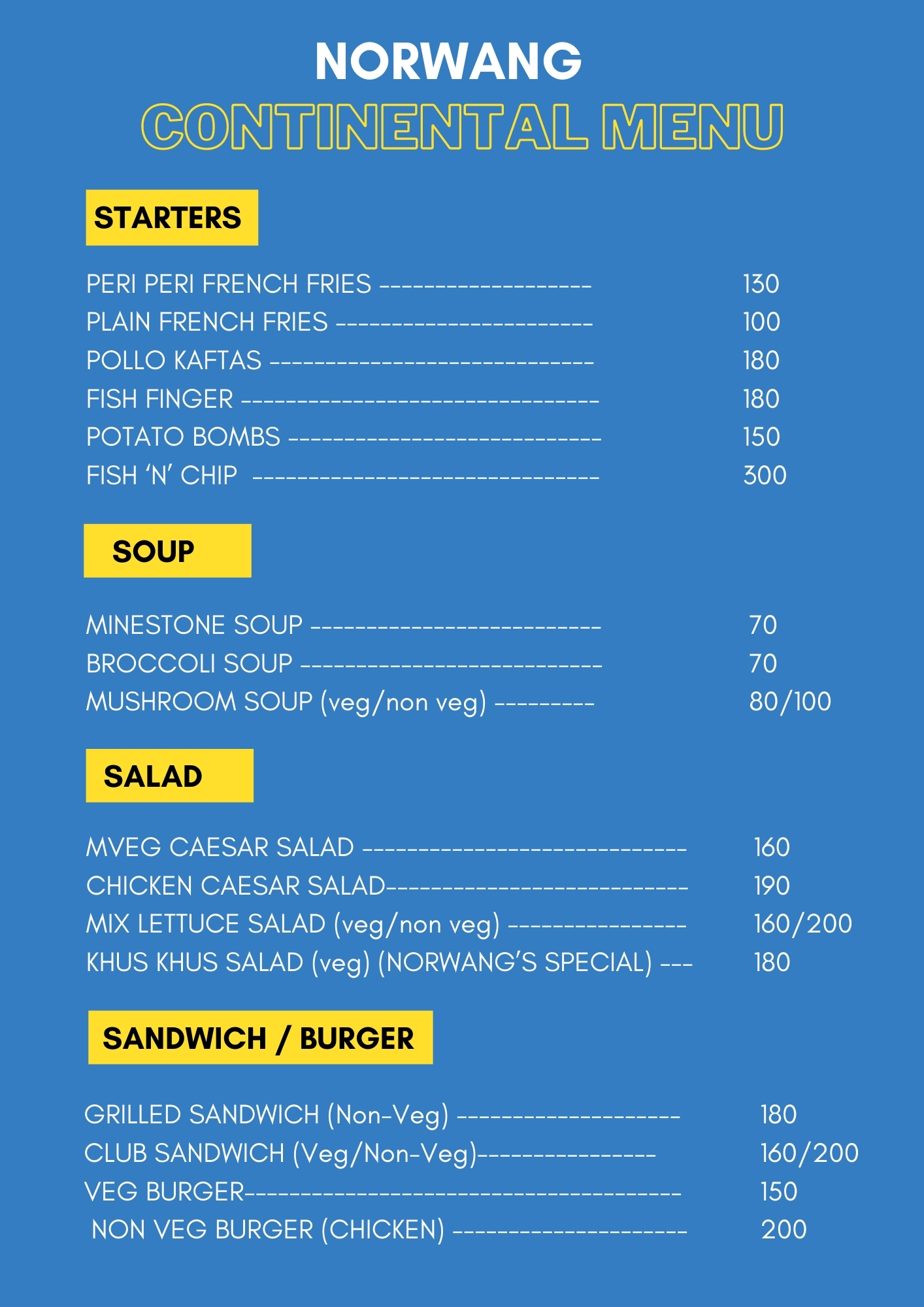 Menu – Norwang Cafe and Restaurant